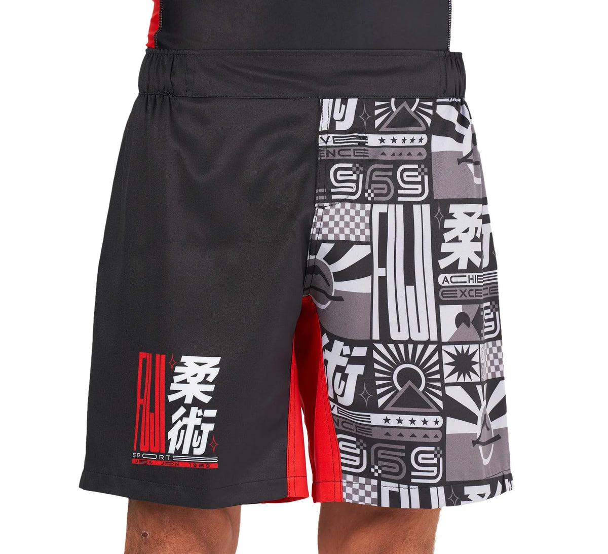 FUJI Flag Lightweight Shorts Black/Red — BJJ Fightgear